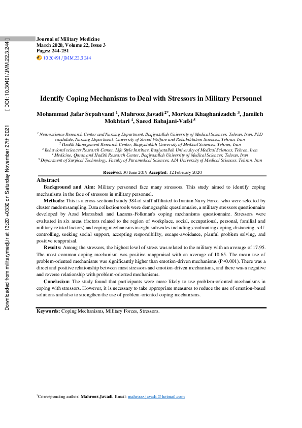 (PDF) Identify Coping Mechanisms to Deal with Stressors in Military ...
