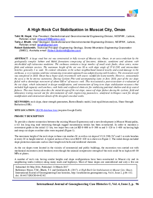 (PDF) A High Rock Cut Stabilization in Muscat City, Oman