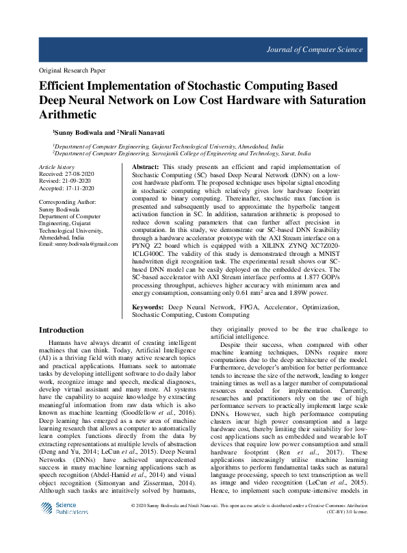 (PDF) Efficient Implementation of Stochastic Computing Based Deep Neural Network on Low Cost ...