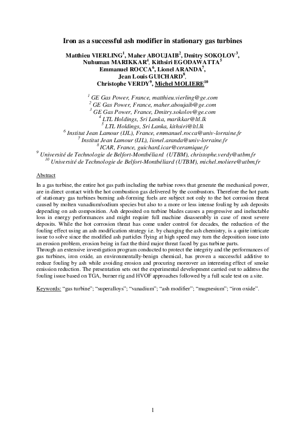 (PDF) Iron as a successful ash modifier in stationary gas turbines
