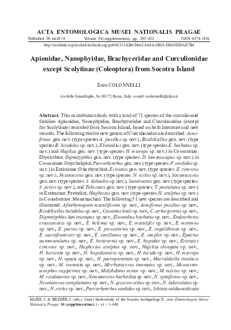 (PDF) Apionidae, Nanophyidae, Brachyceridae and Curculionidae except ...