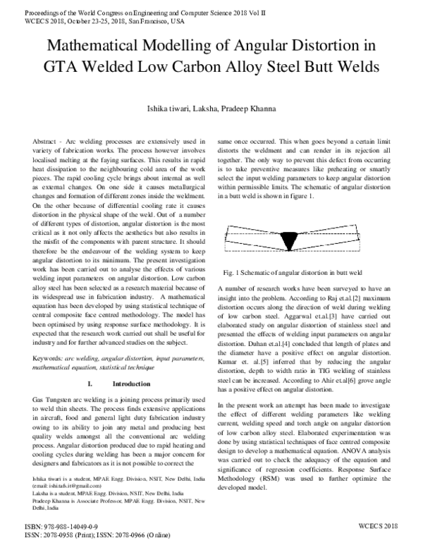 (PDF) Mathematical Modelling of Angular Distortion in GTA Welded Low ...