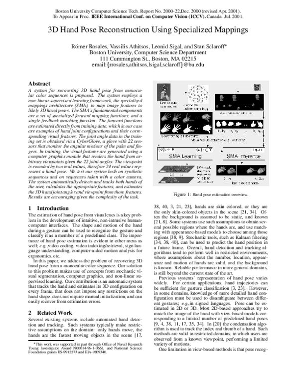 (PDF) 3D hand pose reconstruction using specialized mappings