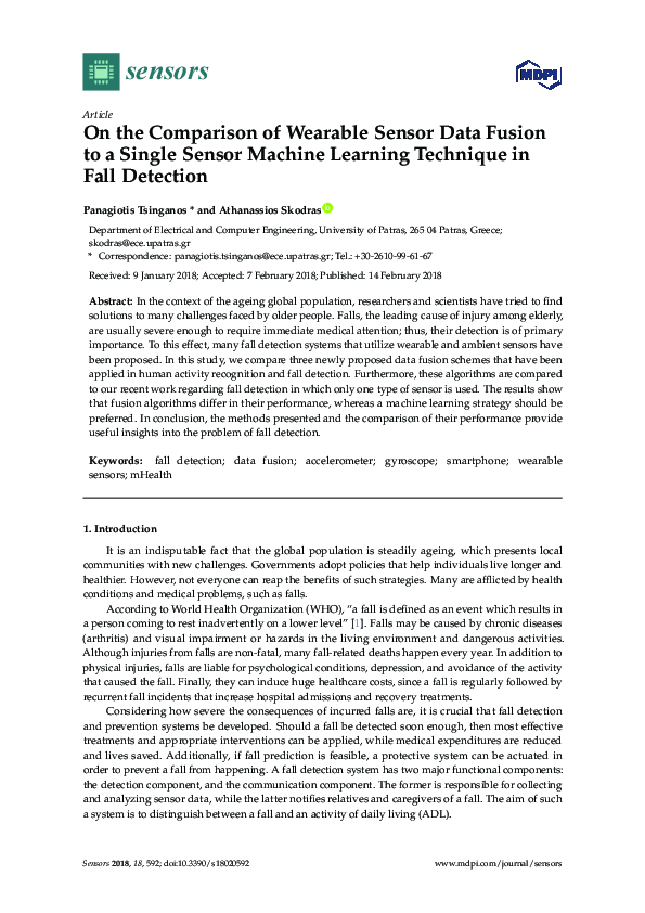 Pdf On The Comparison Of Wearable Sensor Data Fusion To A Single Sensor Machine Learning