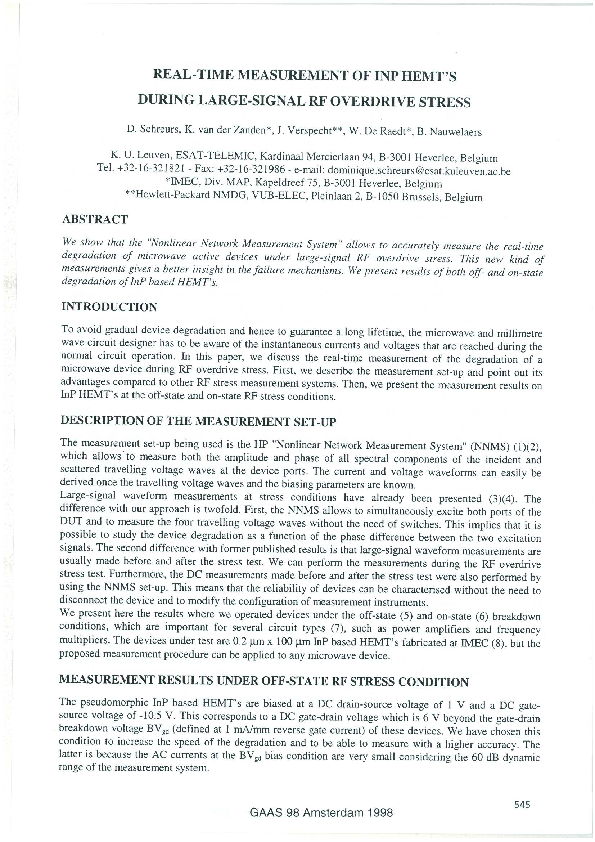(PDF) Real-time measurement of InP HEMT'S during large-signal RF ...
