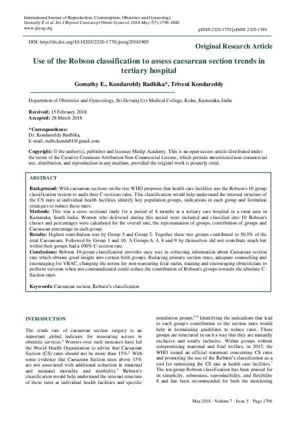 (PDF) Use of the Robson classification to assess caesarean section ...