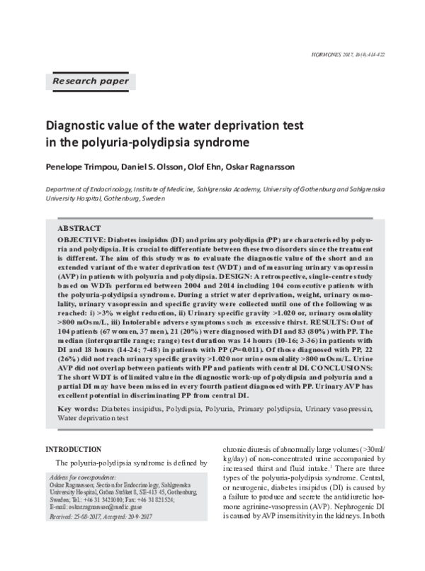 (PDF) Diagnostic value of the water deprivation test in the polyuria ...