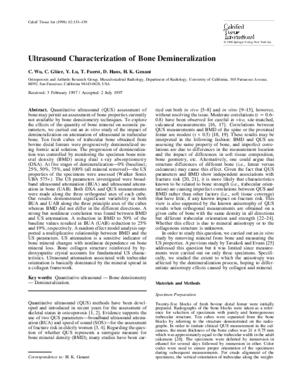 (PDF) Ultrasound characterization of bone demineralization
