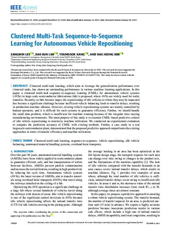 (PDF) Clustered Multi-Task Sequence-to-Sequence Learning for Autonomous Vehicle Repositioning