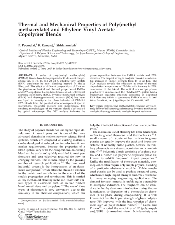 (PDF) Thermal and mechanical properties of poly(methyl methacrylate ...