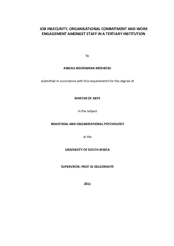 (PDF) Job insecurity, organisational commitment and work engagement ...