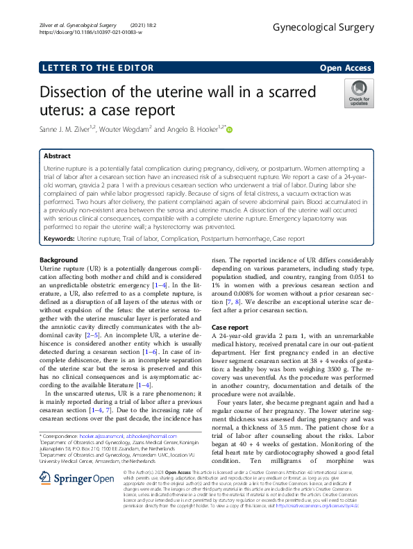 (PDF) Dissection of the uterine wall in a scarred uterus: a case report