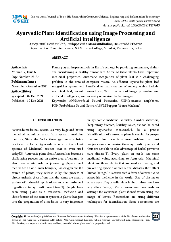 (PDF) Ayurvedic Plant Identification using Image Processing and ...