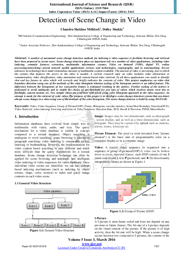 (PDF) Detection of Scene Change in Video