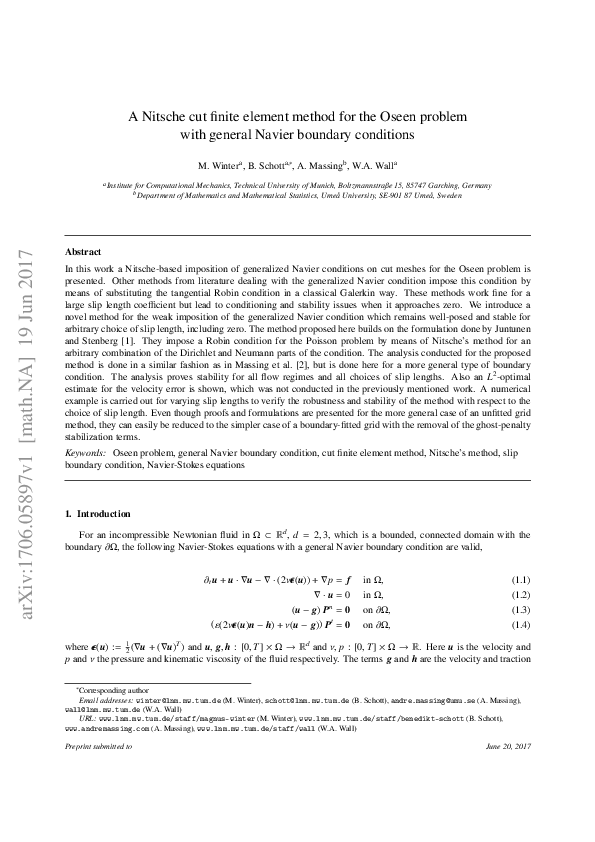 (PDF) A Nitsche cut finite element method for the Oseen problem with ...