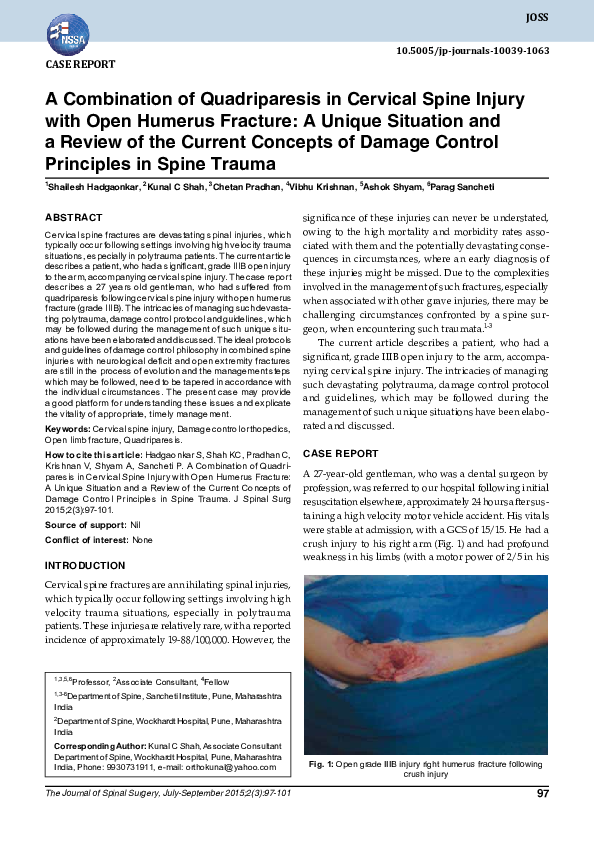 (PDF) A Combination of Quadriparesis in Cervical Spine Injury with Open ...