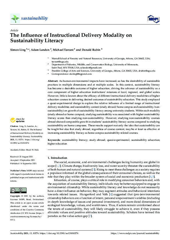 (PDF) The Influence of Instructional Delivery Modality on Sustainability Literacy