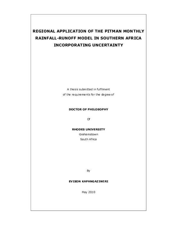 (PDF) Regional application of the Pitman monthly rainfall-runoff model in Southern Africa ...