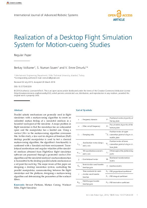 (PDF) Realization of a Desktop Flight Simulation System for Motion ...