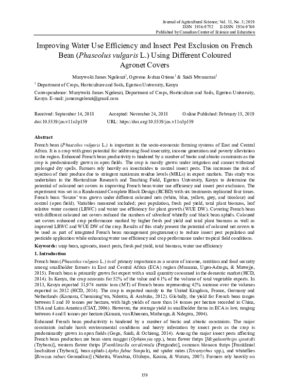 (PDF) Improving Water Use Efficiency and Insect Pest Exclusion on ...