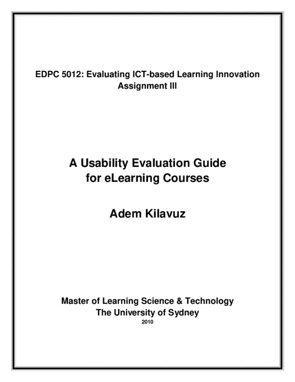 Pdf A Usability Evaluation Guide For Elearning Courses