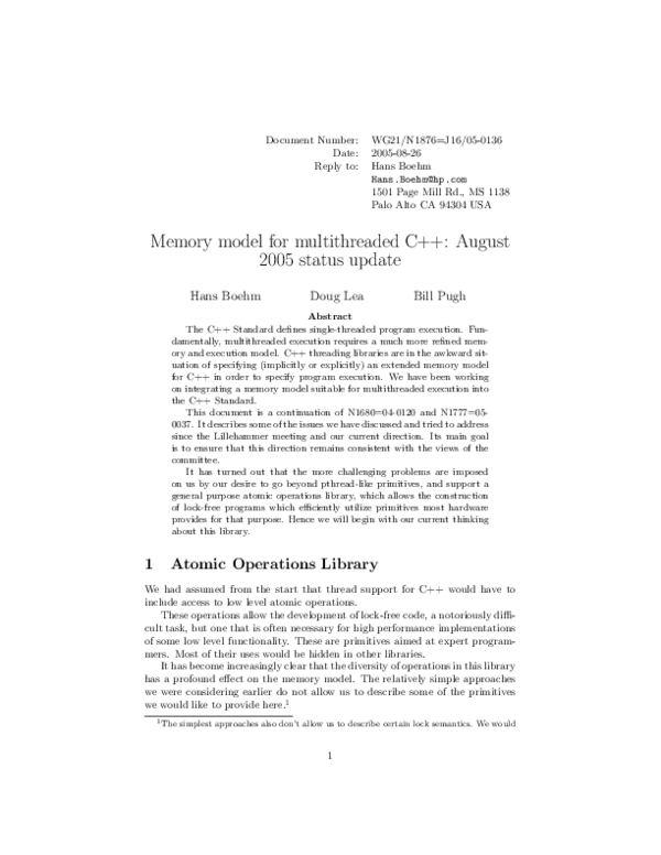 (PDF) Memory model for multithreaded C++: August 2005 status update
