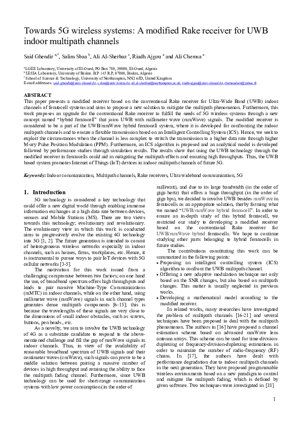(PDF) Towards 5G wireless systems: A modified Rake receiver for UWB indoor multipath channels