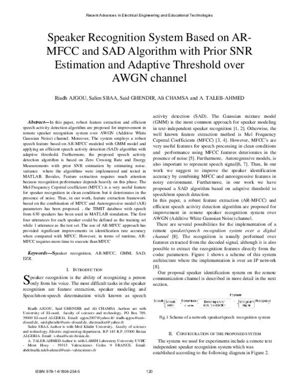 (PDF) Speaker Recognition System Based on ARMFCC and SAD Algorithm with Prior SNR Estimation and ...