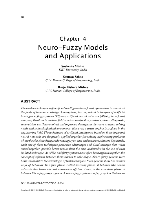(PDF) Neuro-Fuzzy Models and Applications
