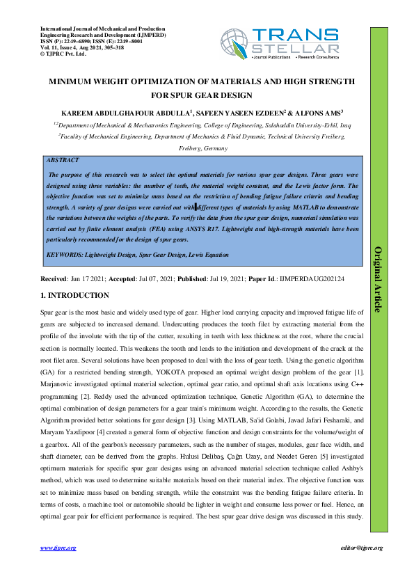 (PDF) MINIMUM WEIGHT OPTIMIZATION OF MATERIALS AND HIGH STRENGTH FOR ...