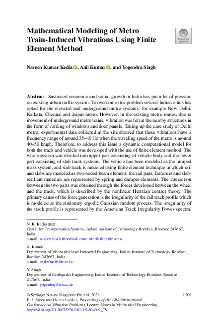 (PDF) Mathematical Modeling of Metro Train-Induced Vibrations Using ...