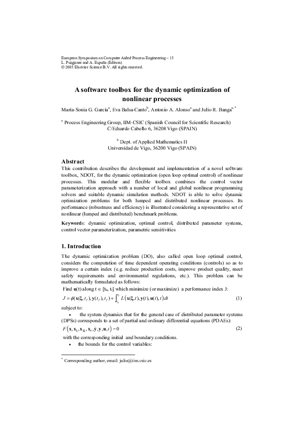 (PDF) A software toolbox for the dynamic optimization of nonlinear processes