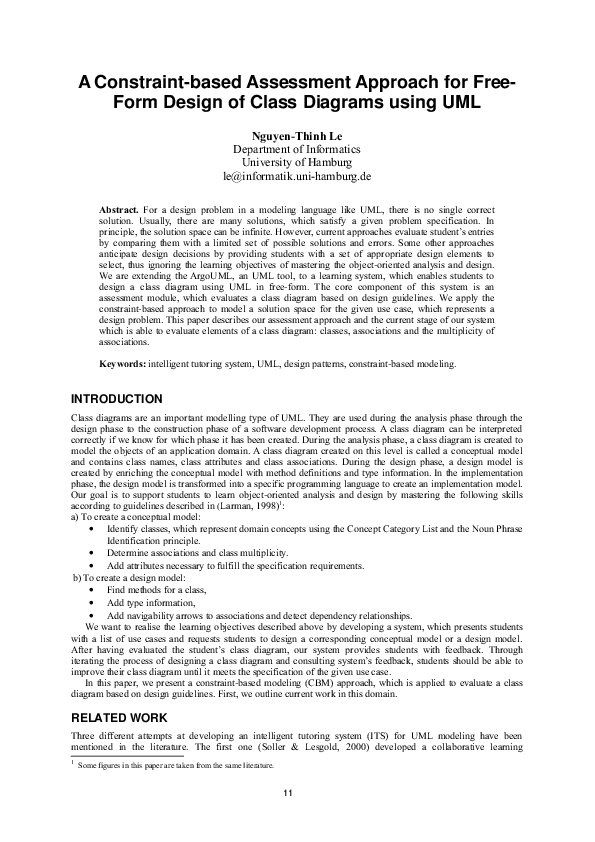 Pdf A Constraint Based Assessment Approach For Free Form Design Of Class Diagrams Using Uml