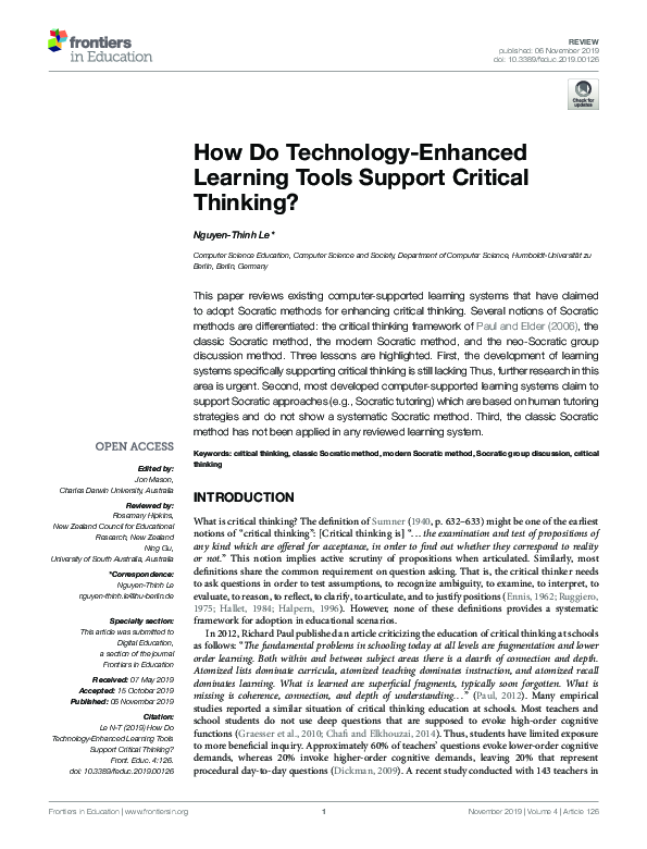 (PDF) How Do Technology-Enhanced Learning Tools Support Critical Thinking?
