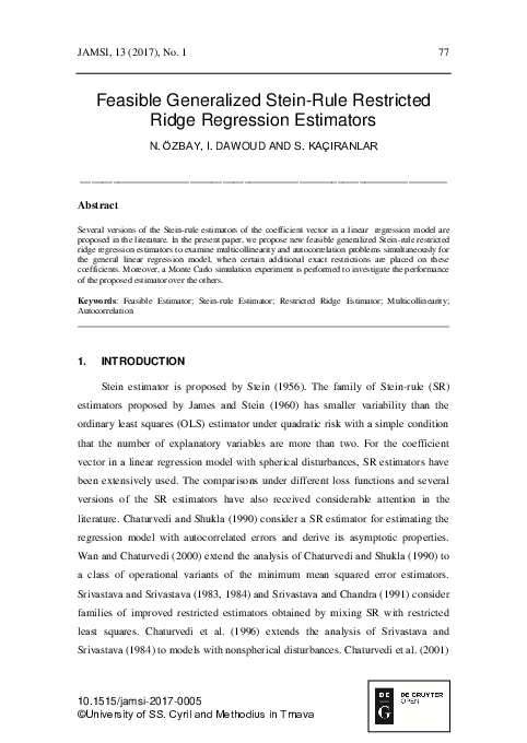 (PDF) Generalized Stein-Rule Restricted Ridge Regression Estimators