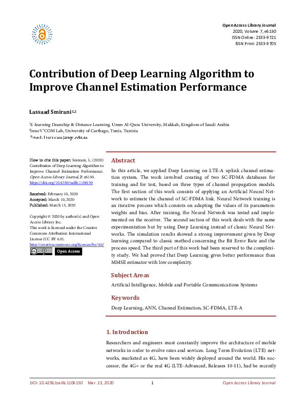 (PDF) Contribution of Deep Learning Algorithm to Improve Channel ...