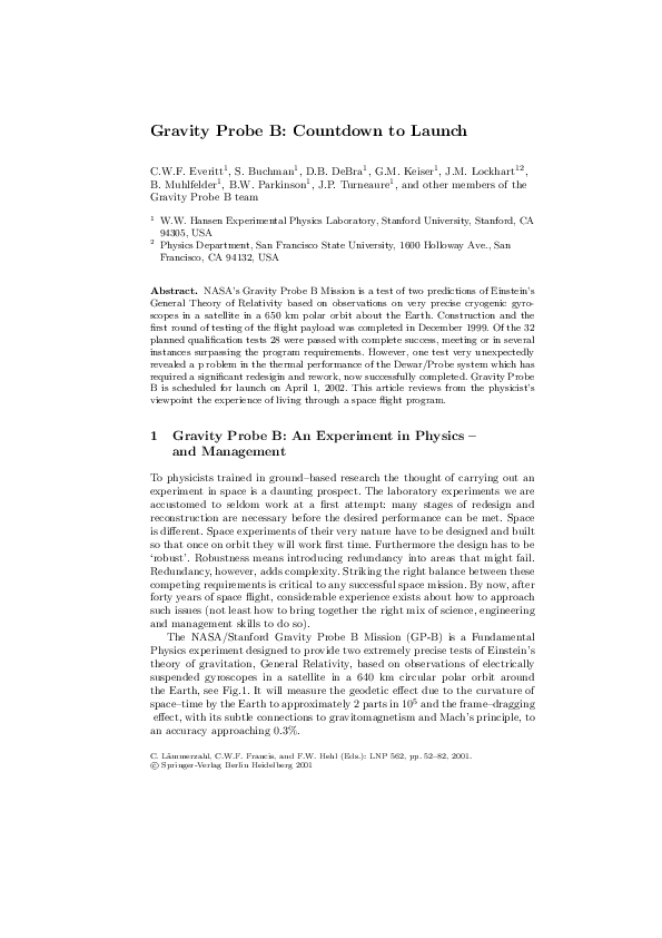 (PDF) 1 Gravity Probe B : An Experiment in Physics – and Management