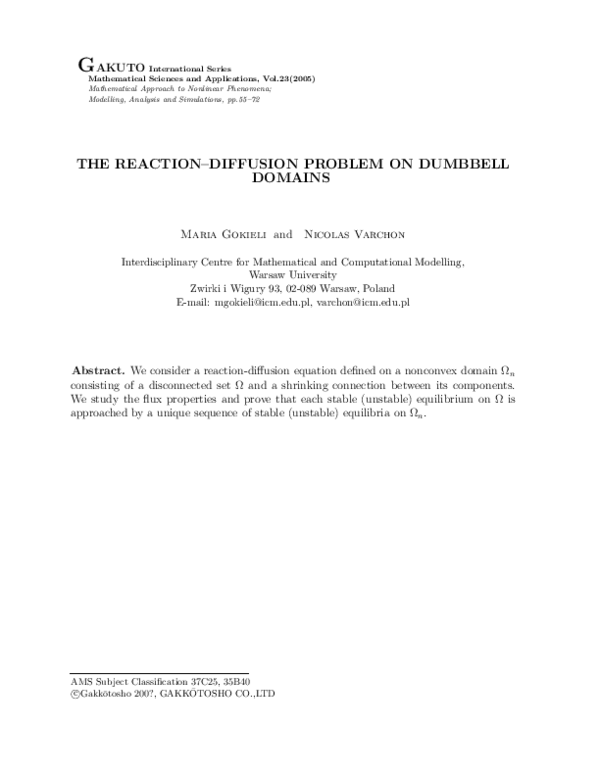 (PDF) The reaction-diffusion problem on dumbbell domains