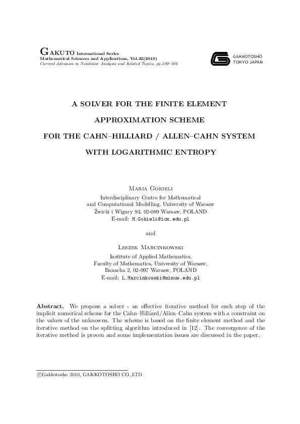 (PDF) A Solver for the Finite Element Approximation Scheme for the Cahn ...