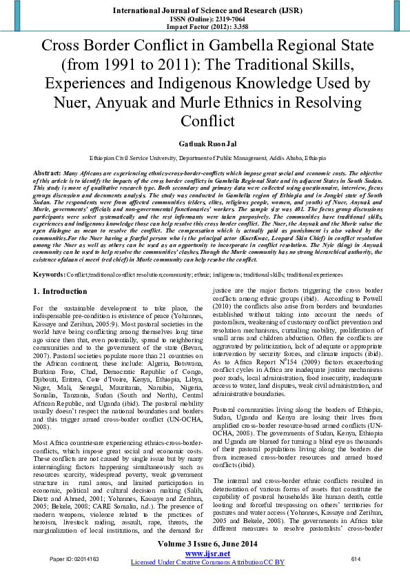 (PDF) Cross Border Conflict in Gambella Regional State (from 1991 to 2011)