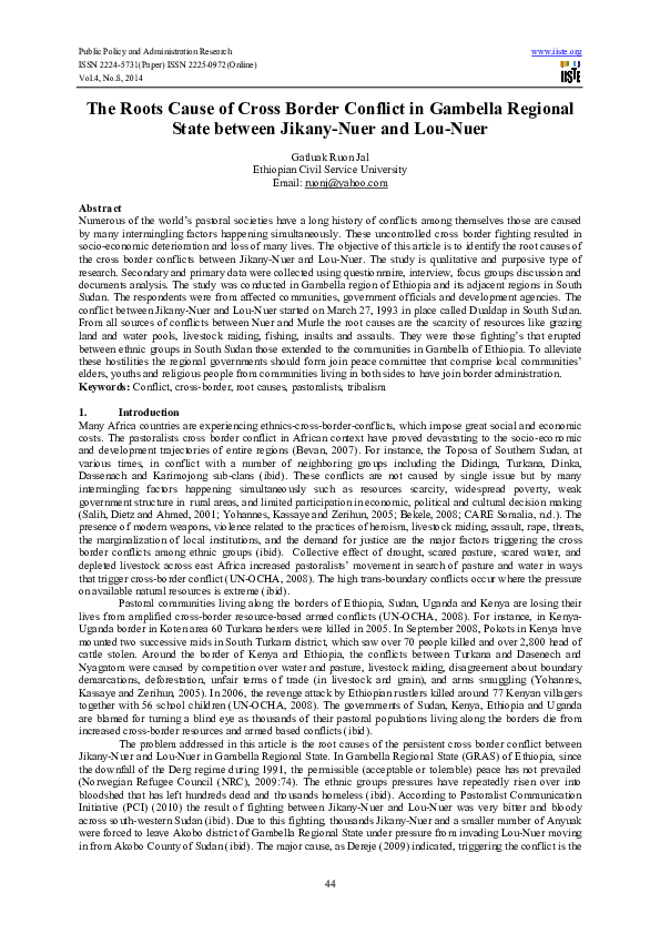 (PDF) The Roots Cause of Cross Border Conflict in Gambella Regional ...