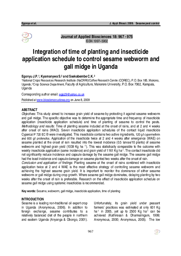 (PDF) Integration of time of planting and insecticide application ...