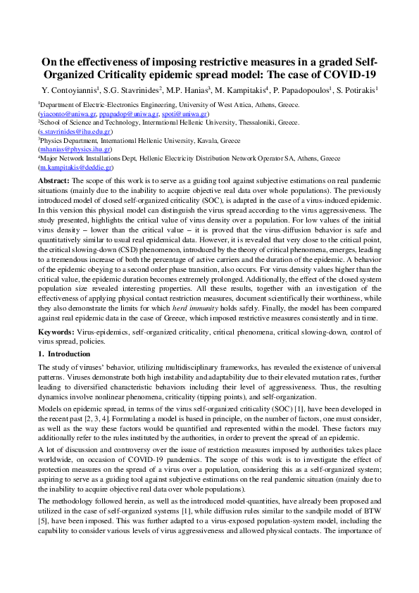 (PDF) Self-Organized Criticality in an Epidemic Spread Model
