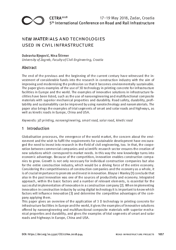 (PDF) New materials and technologies used in civil infrastructure
