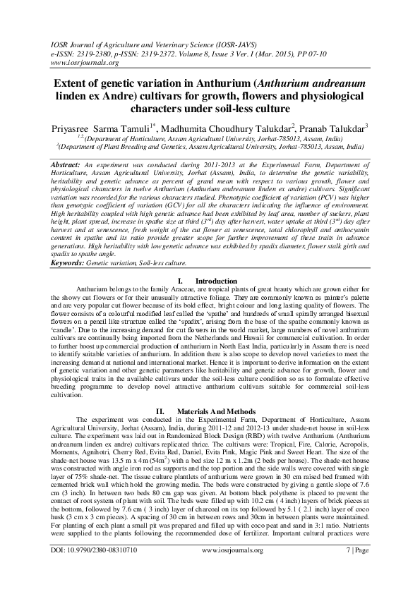 (PDF) Extent of genetic variation in Anthurium ( Anthurium andreanum ...