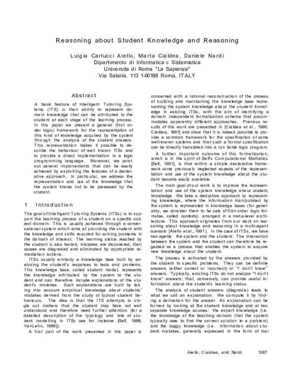 (PDF) Reasoning about student knowledge and reasoning
