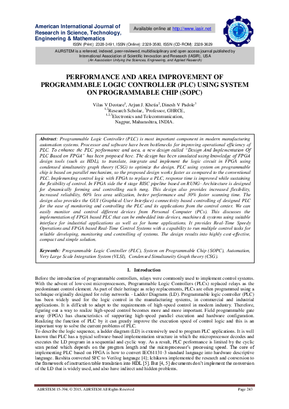Pdf Performance And Area Improvement Of Programmable Logic Controller Plc Using System On