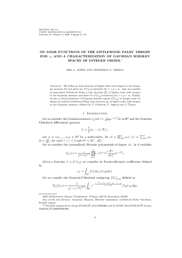 (PDF) Higher Order Functions in Littlewood Paley Theory for Gaussian Measure