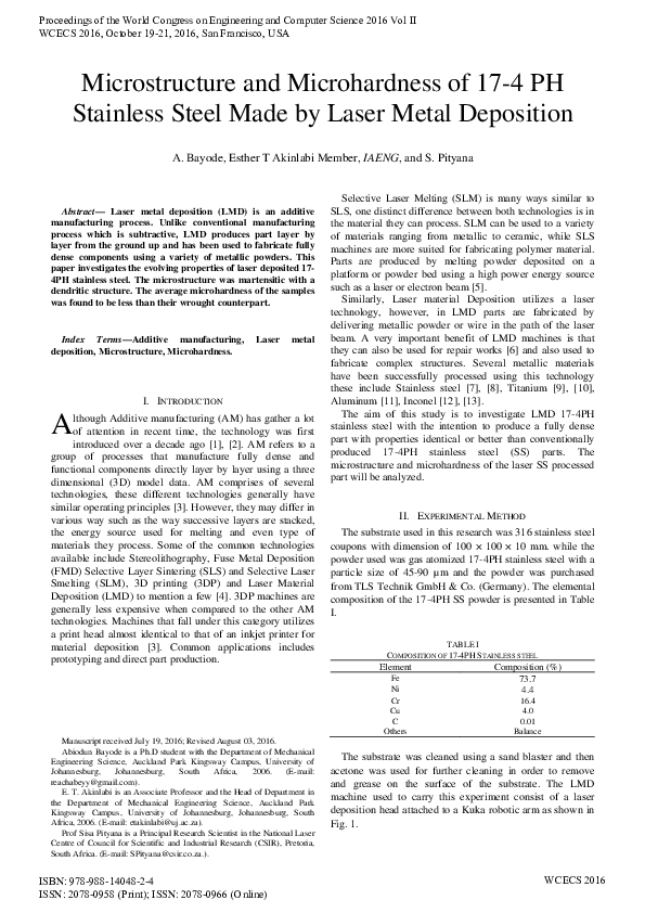 (PDF) Microstructure and microhardness of 17-4 ph stainless steel made ...