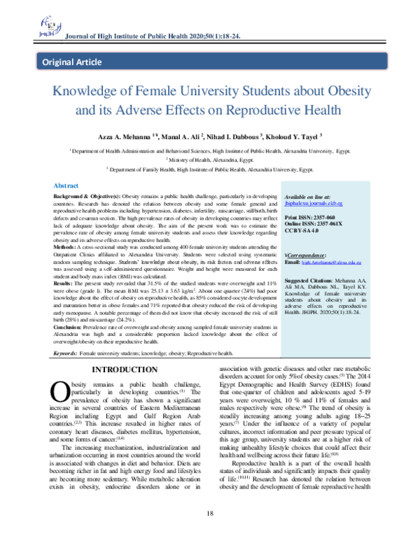 (PDF) Knowledge of Female University Students about Obesity and its ...